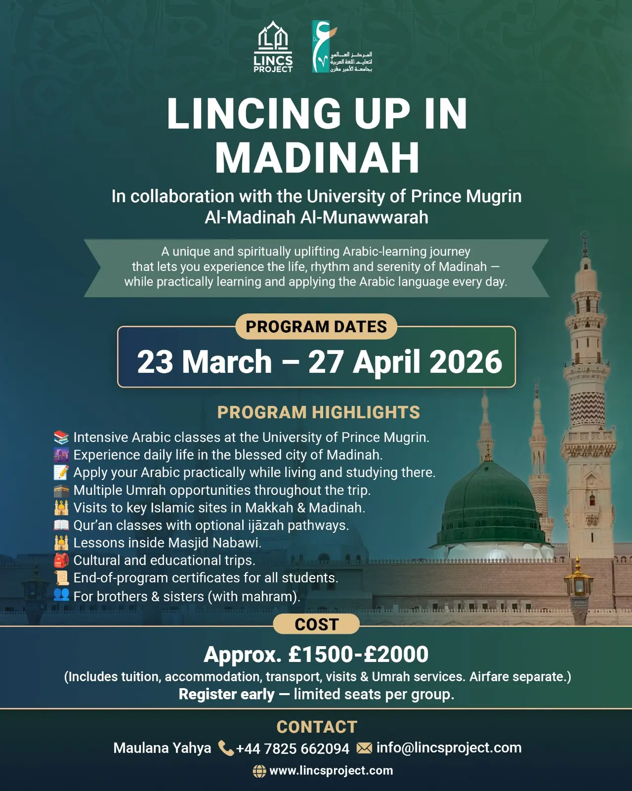 Arabic & Umrah Program 2026: LINCING UP IN MADINAH: | Lincs Project